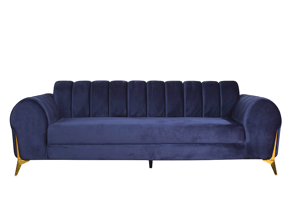 Parker Sofa in Blue Velvet Fabric With Golden Sword Legs – GetMyCouch