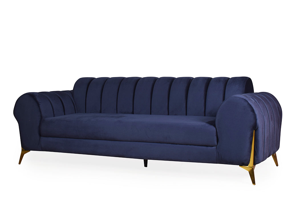 Parker Sofa in Blue Velvet Fabric With Golden Sword Legs – GetMyCouch